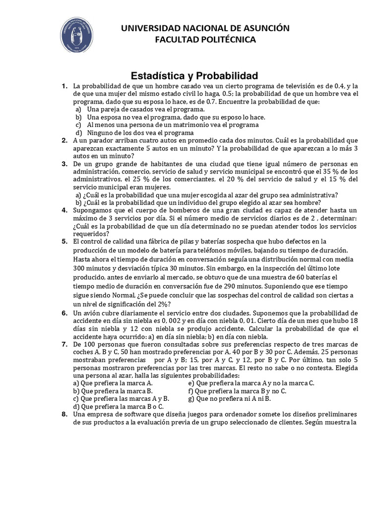 Repaso - Estad y Prob. Nov. 23 | PDF | Media | Probabilidad