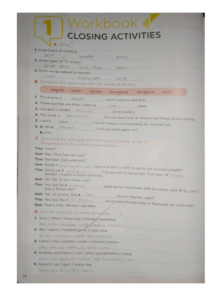 Unit 1 Workbook Closing Activities | PDF