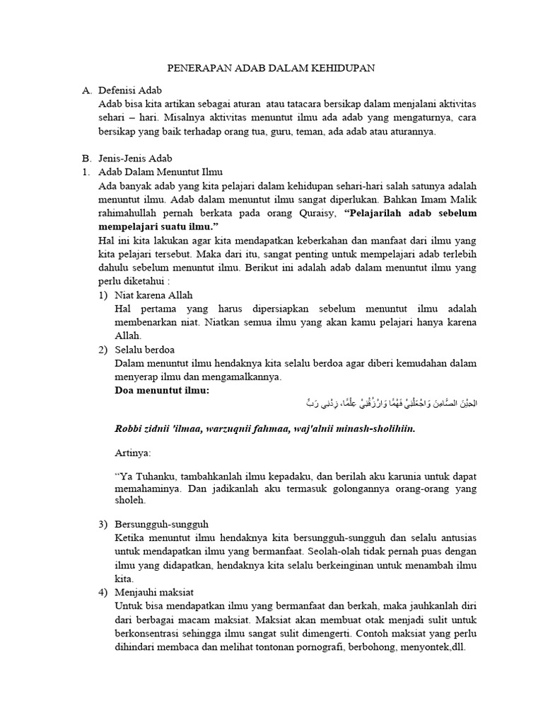 Penerapan Adab dalam Kehidupan Sehari-hari | PDF | Pengembangan Diri