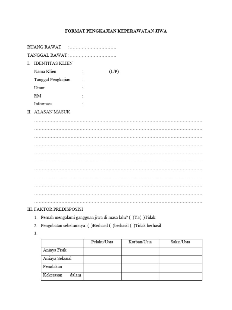 Format Pengkajian Keperawatan Jiwa | PDF | Game & Aktivitas