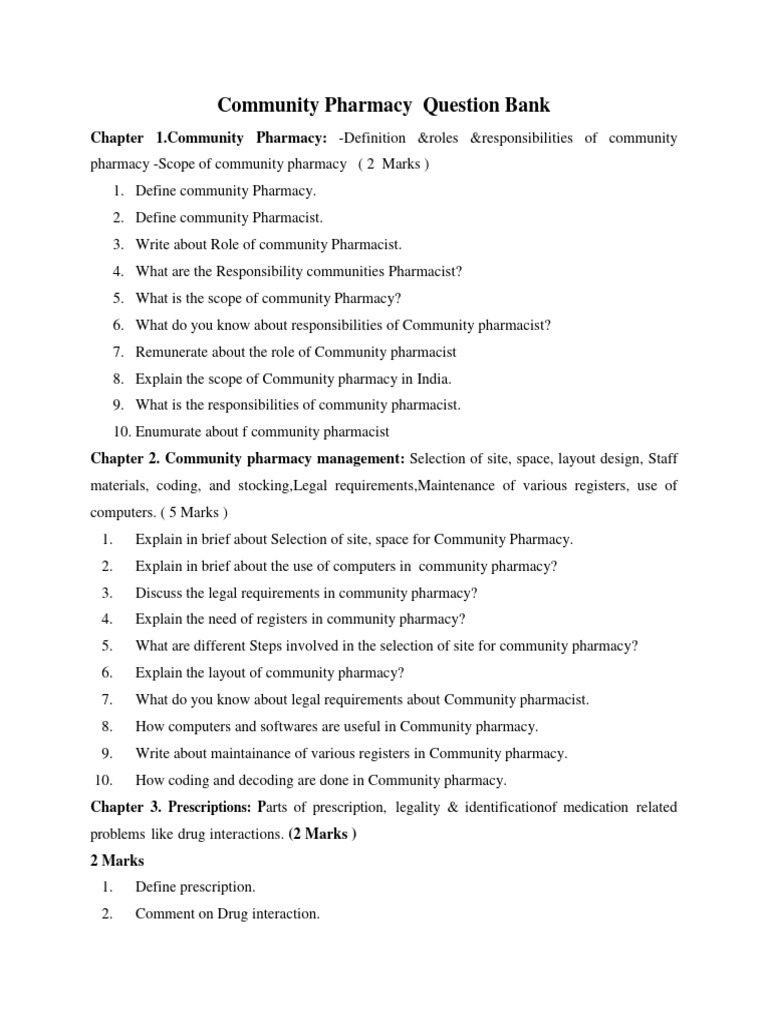 Community Pharm Question Bank Second Pharm D | PDF