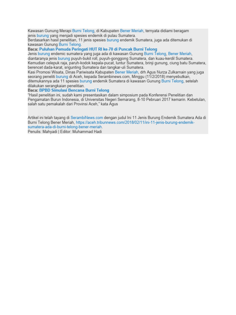 BURUNG Kawasan Gunung Merapi | PDF | Sains & Matematika