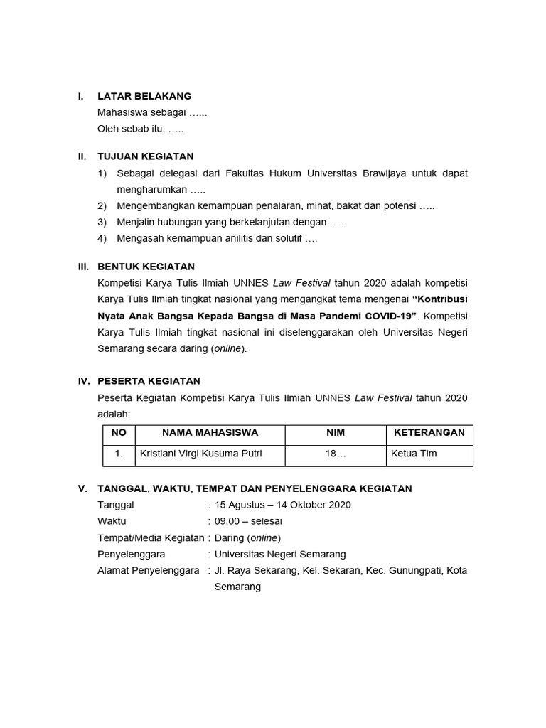 LAMPIRAN Proposal Lomba PROPOSAL KEGIATAN LOMBA | PDF