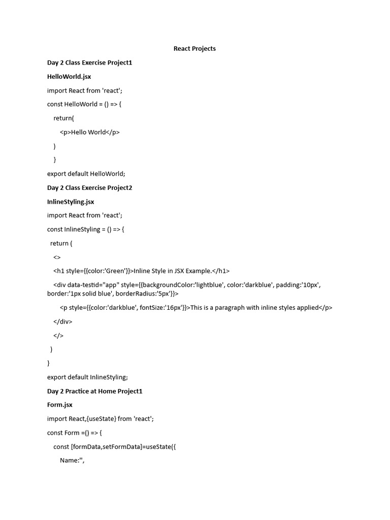 React Portal Exercises (Day1-Day8) With Solutions | PDF | Software ...