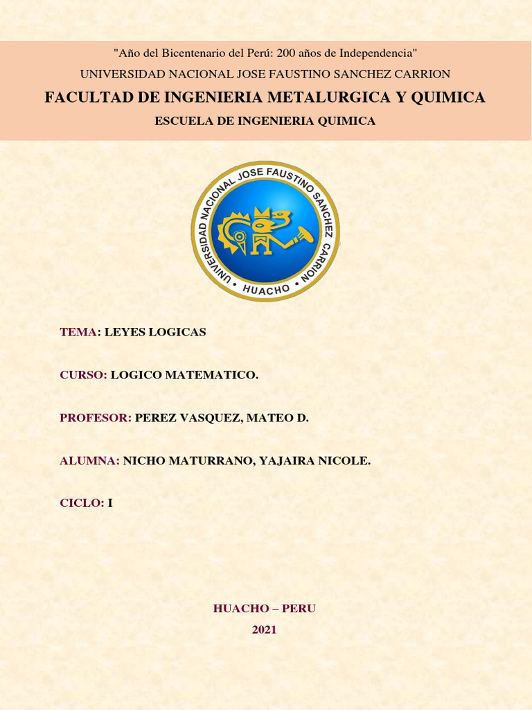 Tarea Log Mat Leyes Log Nicho Maturrano Yajaira | Descargar gratis PDF | Razón