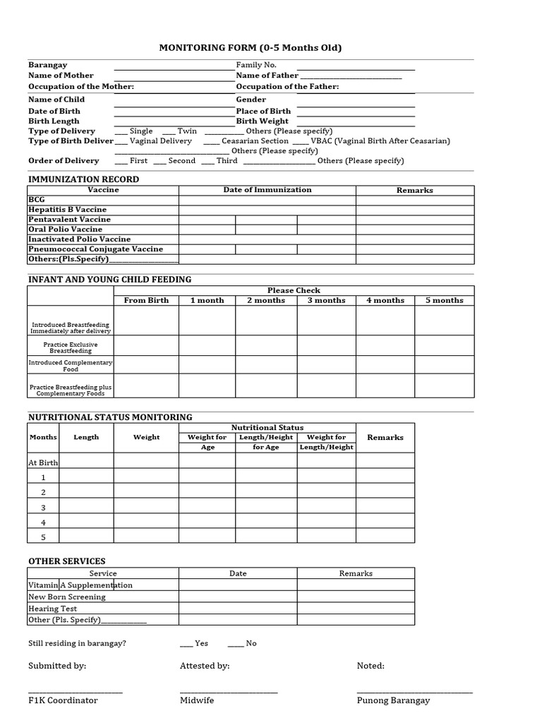 0-23 Monitoring Form | PDF | Vaccines | Breastfeeding