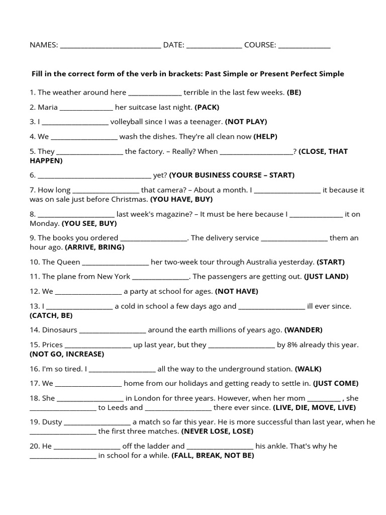 Simple Past VS Present Perfect Worksheet | PDF | Games & Activities