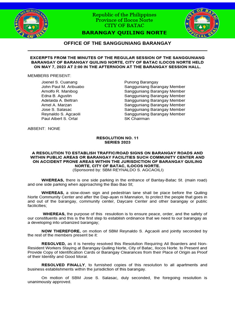 Barangay Quiling Norte: Office of The Sangguniang Barangay | PDF | Government