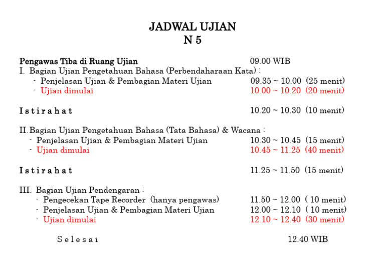 Jadwal Ujian N5 Des 2023 | PDF