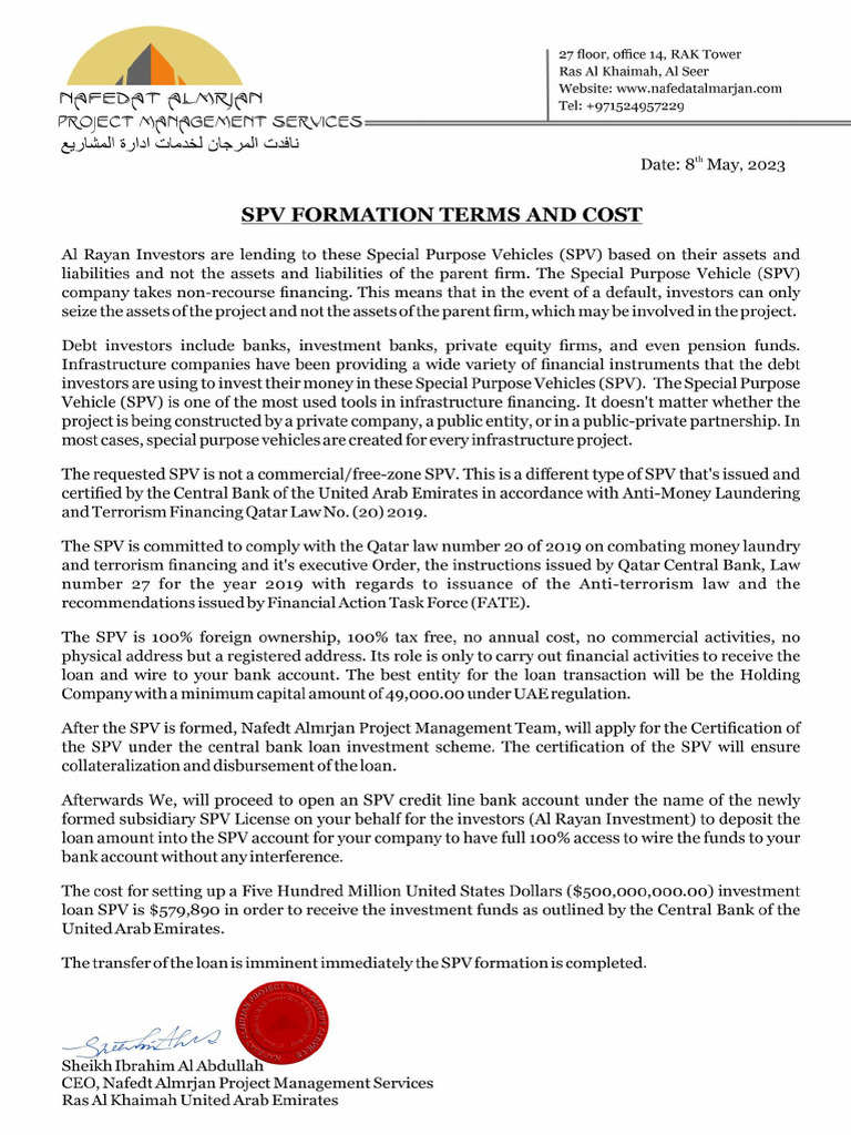 SPV Formation Terms and Cost | PDF