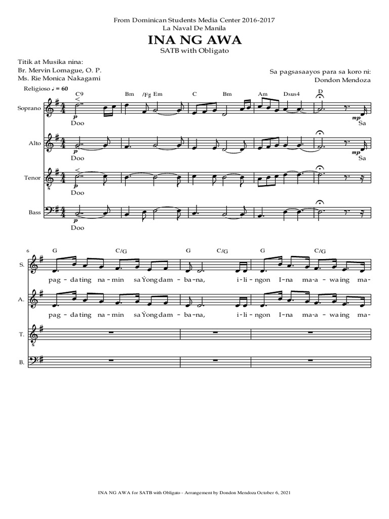 Ina NG Awa-SATB-1 | PDF