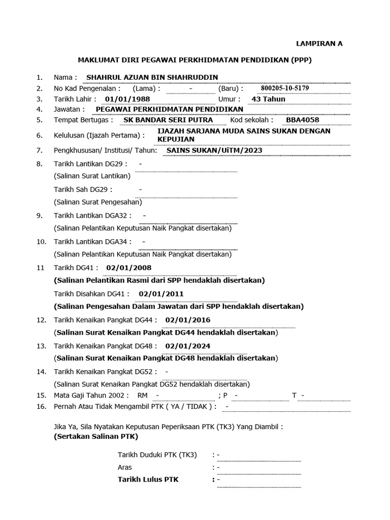 Lampiran A (Maklumat Diri PPP) | PDF