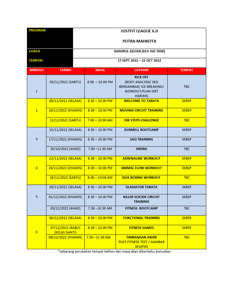 Jadual JFL 6.0 (Putra Mahkota) | PDF