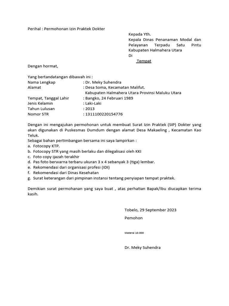 Surat Permohonan Sip Dokter | PDF Surat Permohonan Sip Dokter | PDF