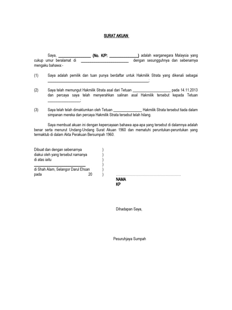 Surat Akuan Geran Hilang Strata | PDF