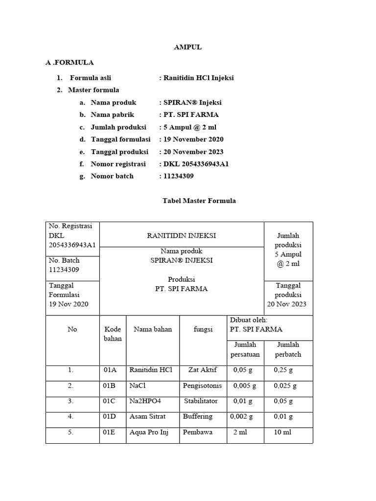 Tabel Master Formula | PDF