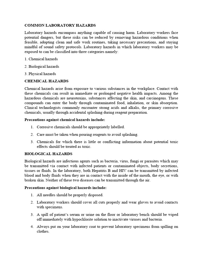 Common Laboratory Hazards | PDF | Hazards | Infection