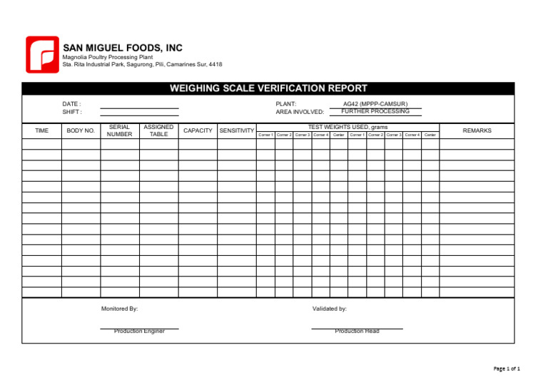 23-Form-Weighing Scale Verification Report | PDF