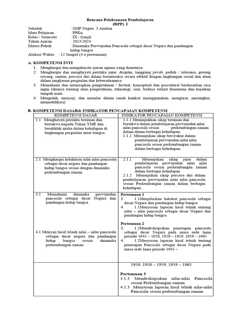 RPP GANJIL Kls 9 20232024 | PDF