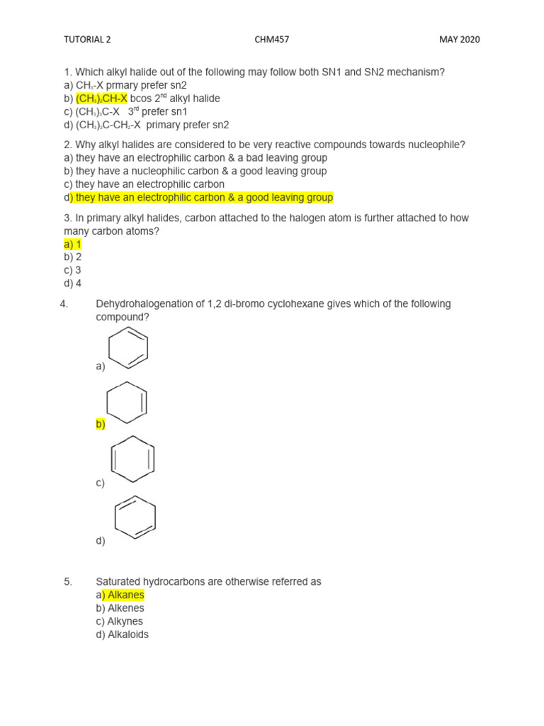 Tutorial 2 Answer Scheme | PDF | Alkane | Alkene