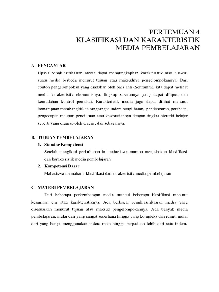 Pertemuan 5 Klasifikasi Dan Karakteristik Media Pembelajaran | PDF Pertemuan 5 Klasifikasi Dan Karakteristik Media Pembelajaran | PDF
