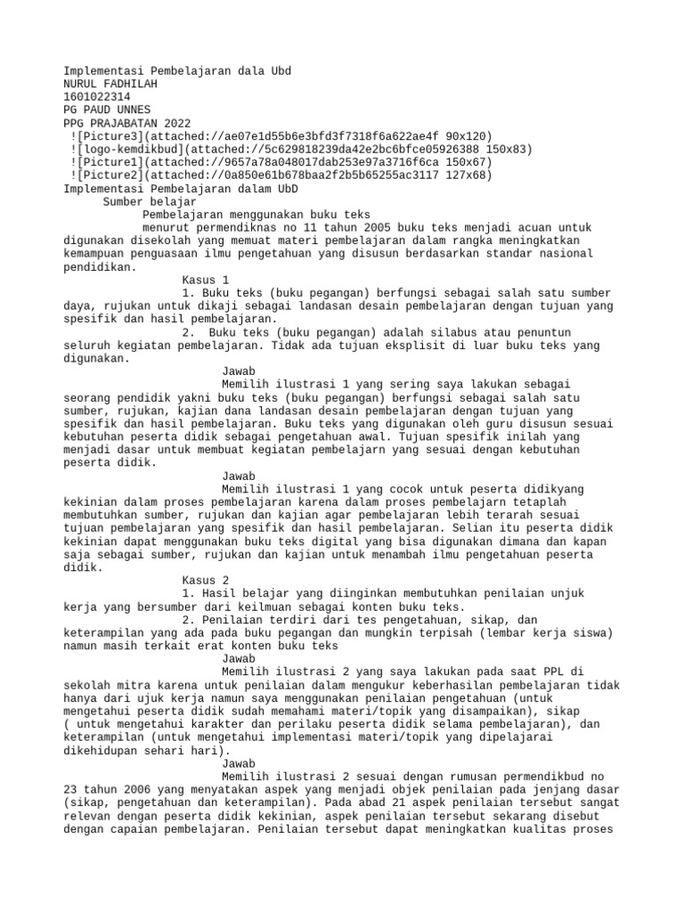 Implementasi Pembelajaran Dala Ubd | PDF