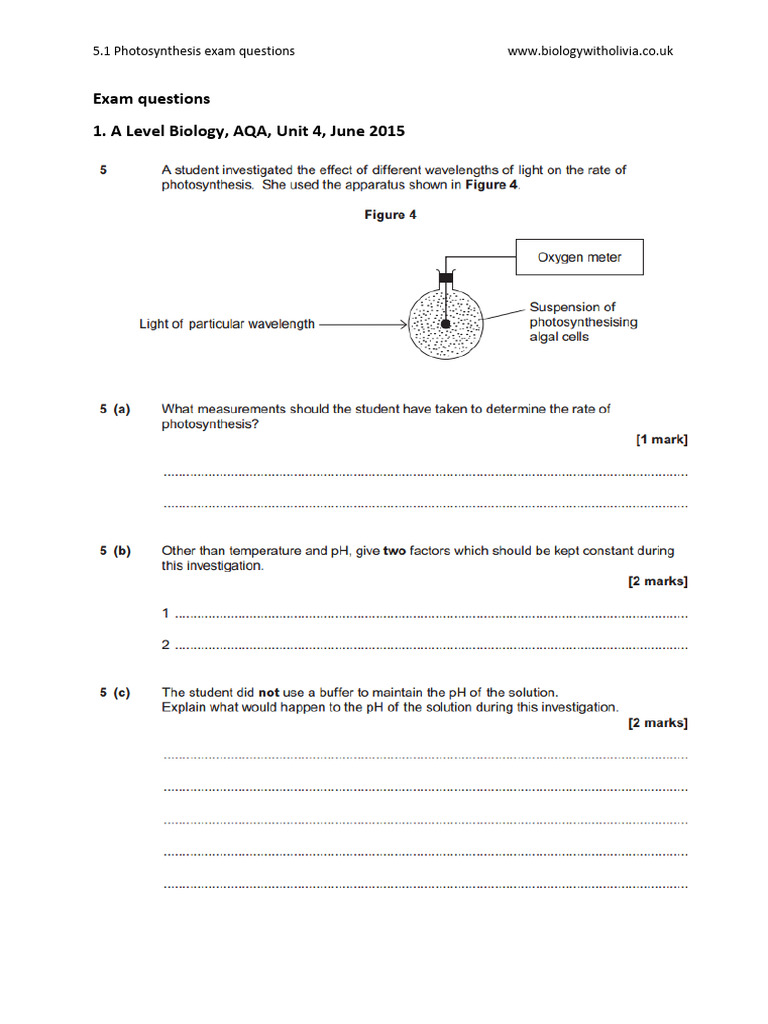 5.1-Photosynthesis-exam-questions | PDF | Qualifications | Student ...