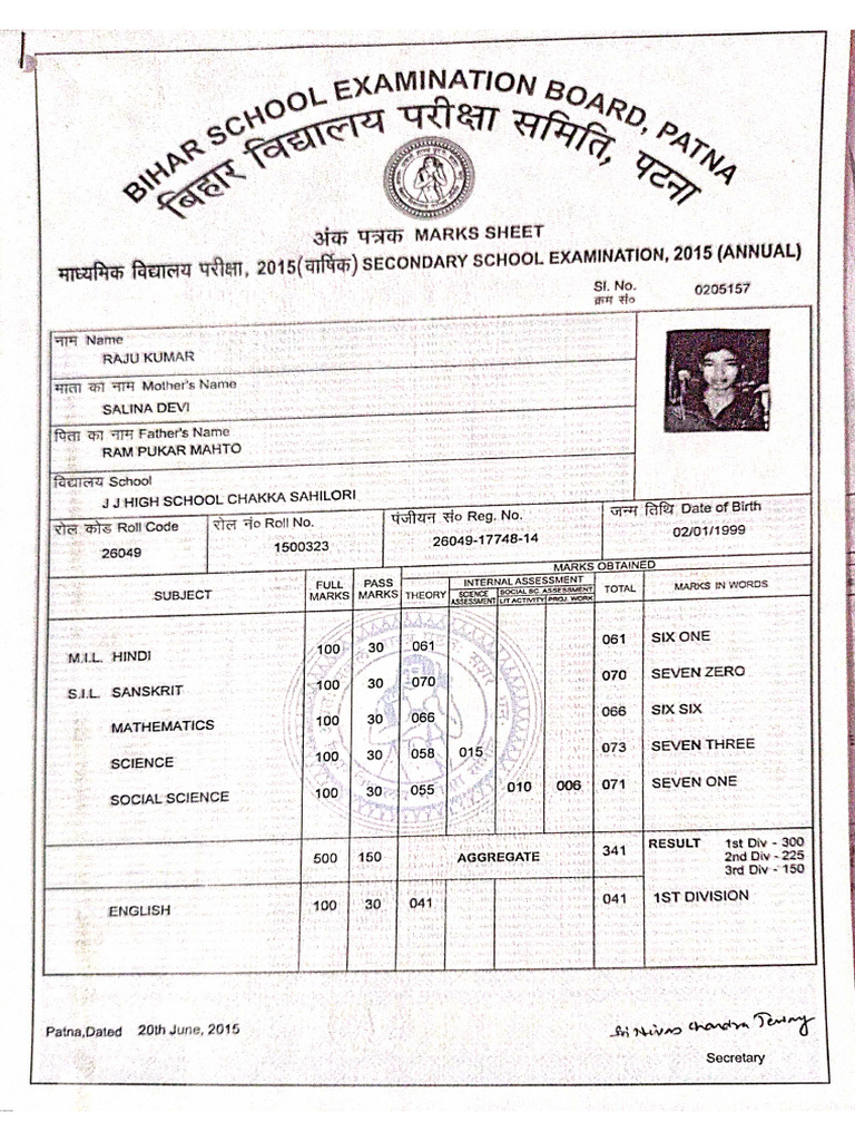Raju 10th Marksheets | PDF