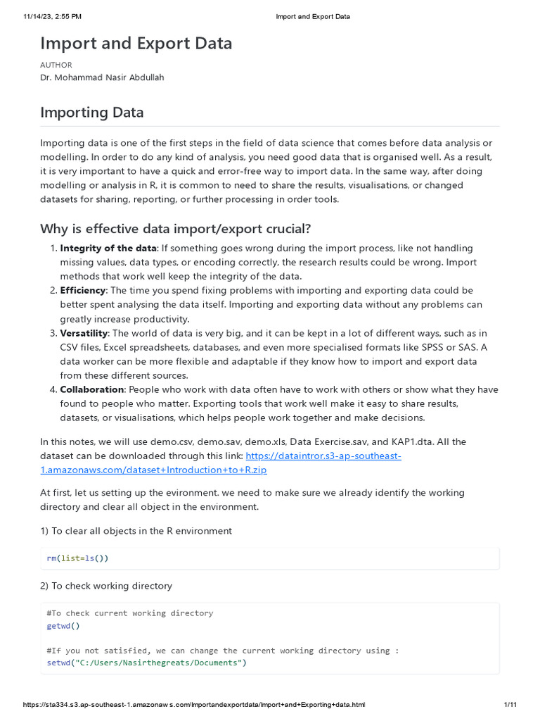 Import and Export Data | PDF