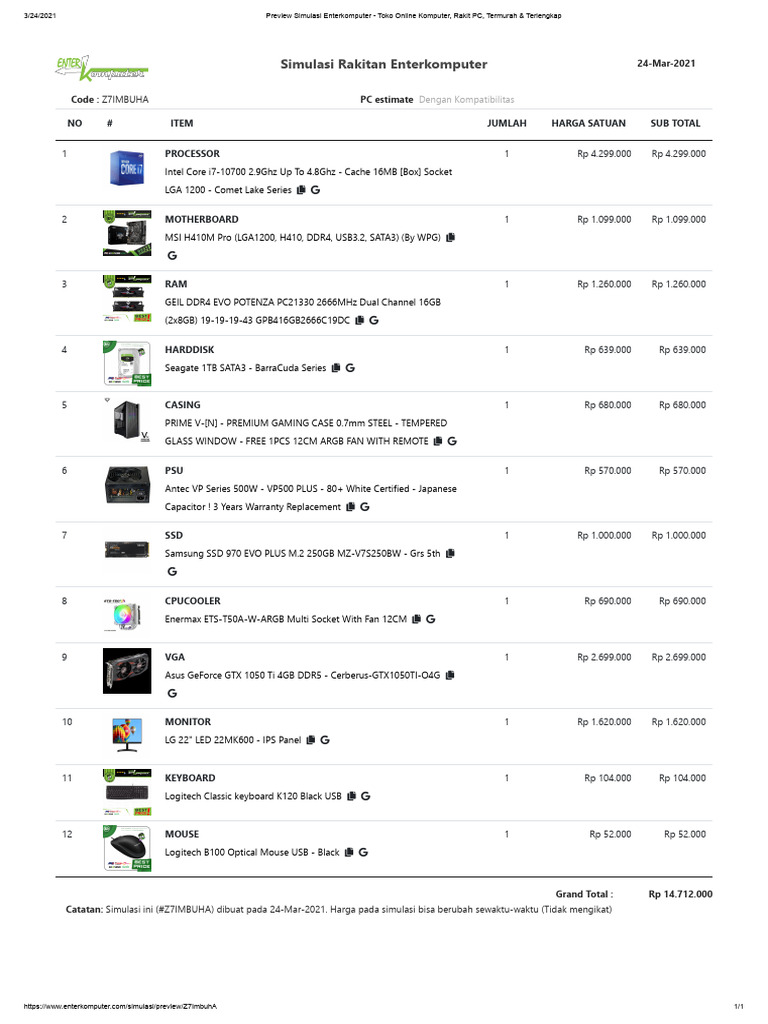PC Estimate | PDF | Computer Hardware | Computing