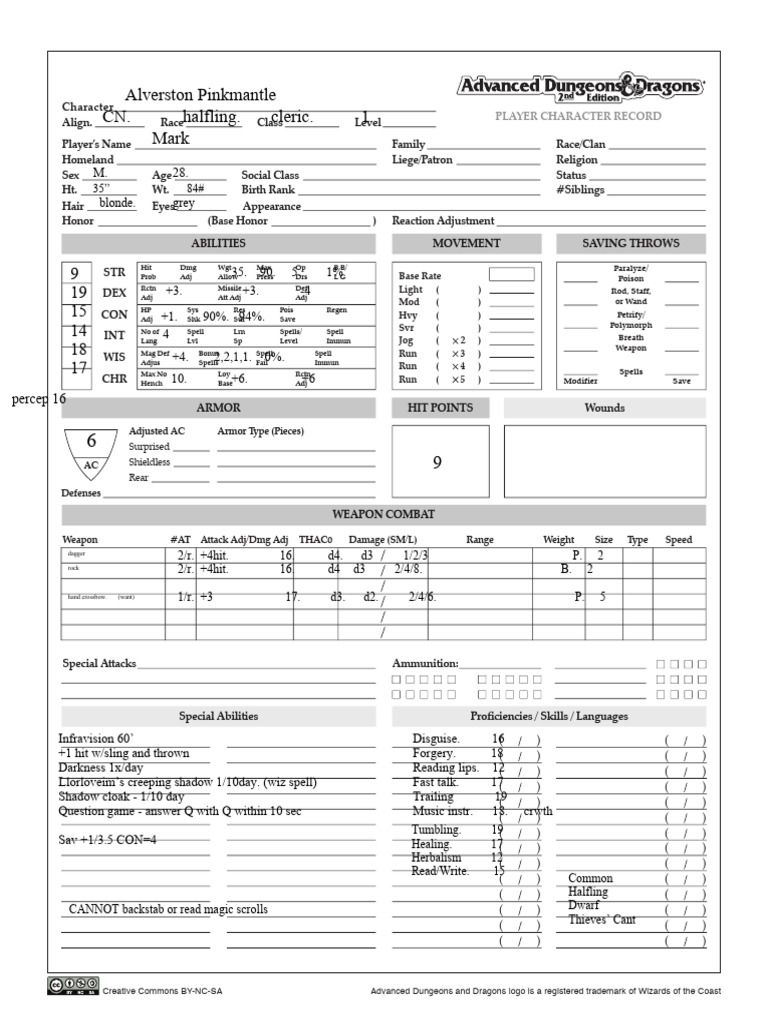 AD&D 2nd Edition Character Sheet | PDF AD&D 2nd Edition Character Sheet | PDF