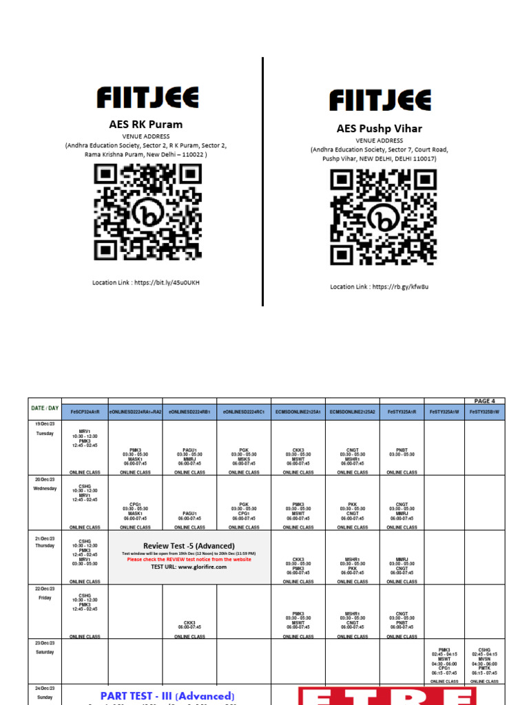Fiitjee Fiitjee: AES RK Puram AES Pushp Vihar | PDF