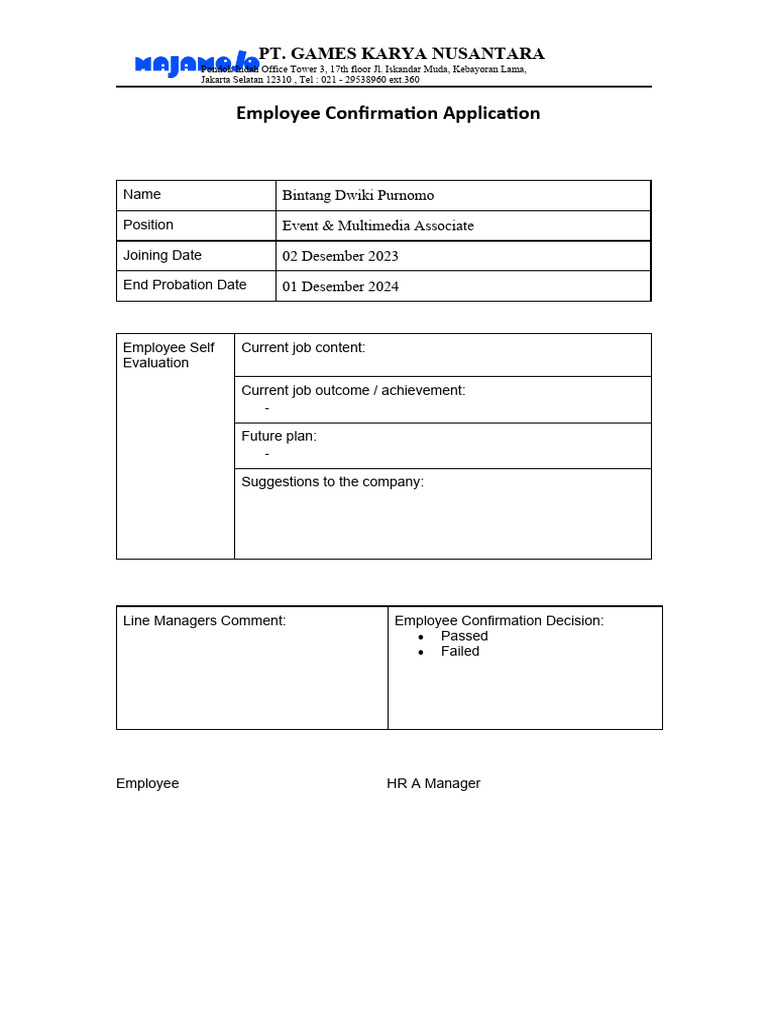 Employee Confirmation Form | PDF