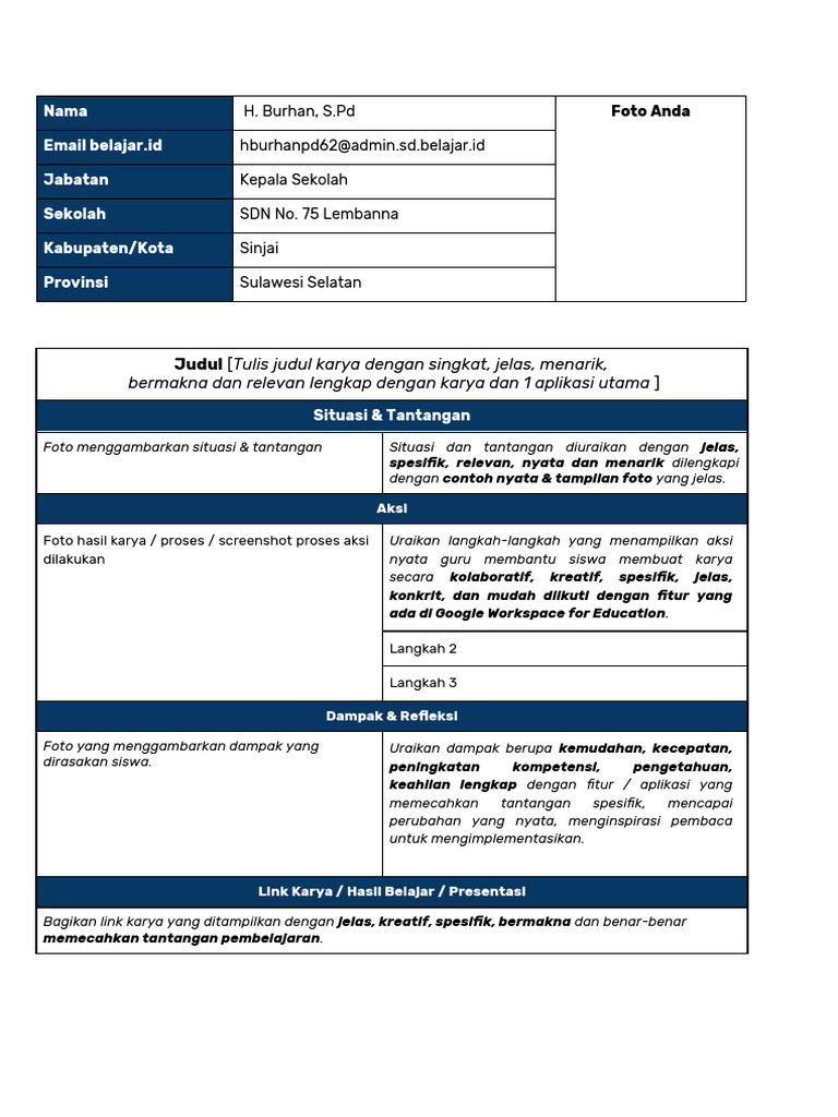 Template Bukti Karya Chromebook | PDF