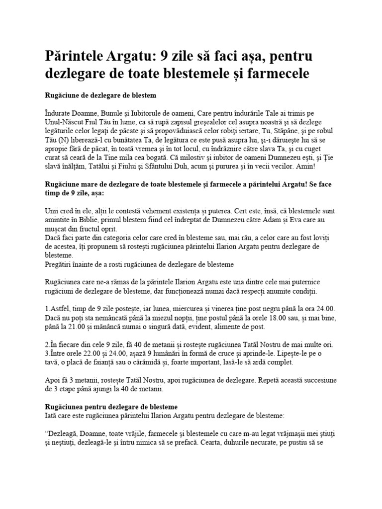 Părintele Argatu - 9 Zile Să Faci Așa, Pentru Dezlegare de Toate ...