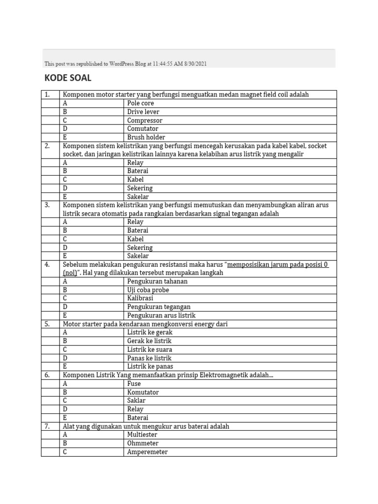 Soal MPP Otomotif Kls Xi | PDF