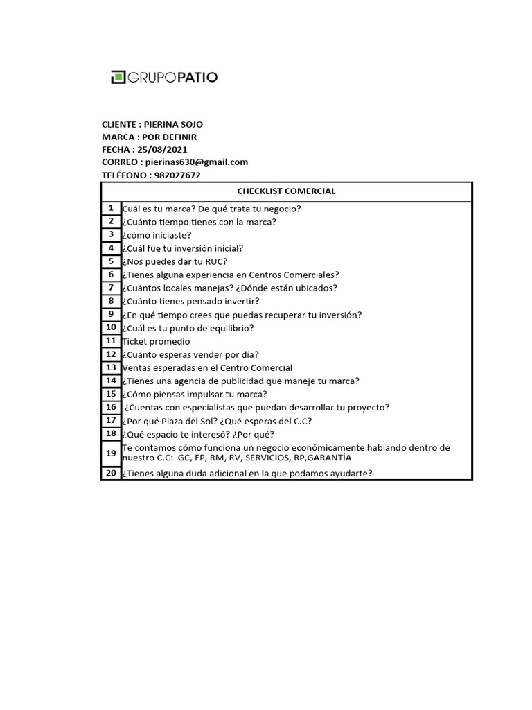 Checklist Comercial | PDF