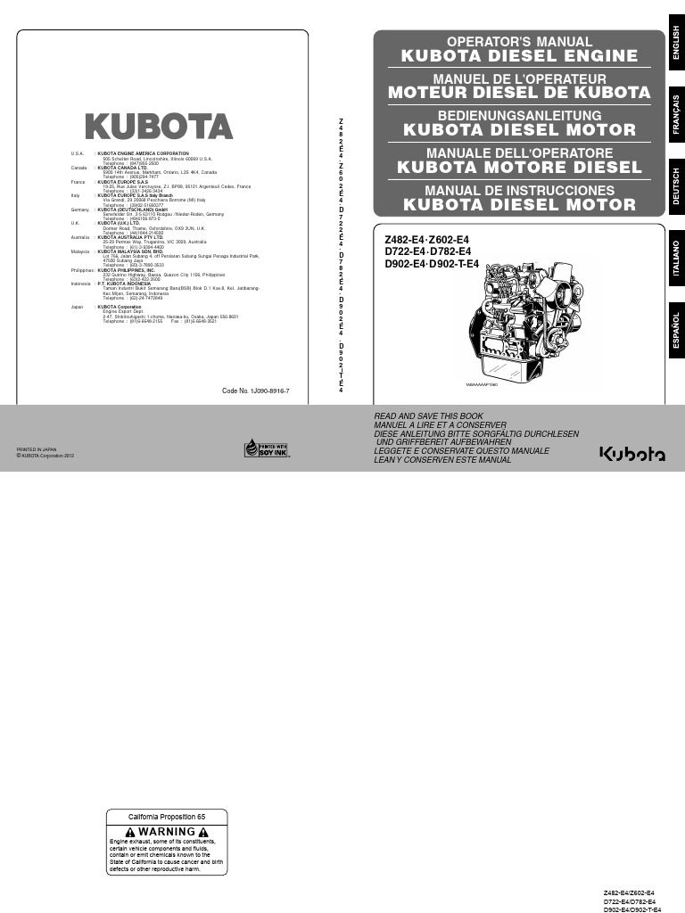 KUBOTA D902-E4 Operator's Manual | PDF | Leak | Fires