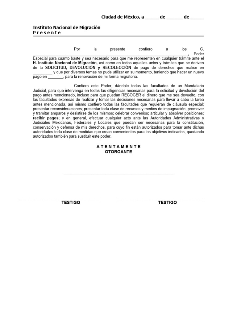 CARTA PODER Devolución de Pago | PDF