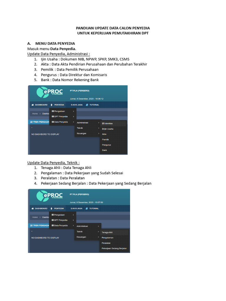 Panduan Update Data EProc PLN | PDF | Pengelolaan Keuangan & Uang