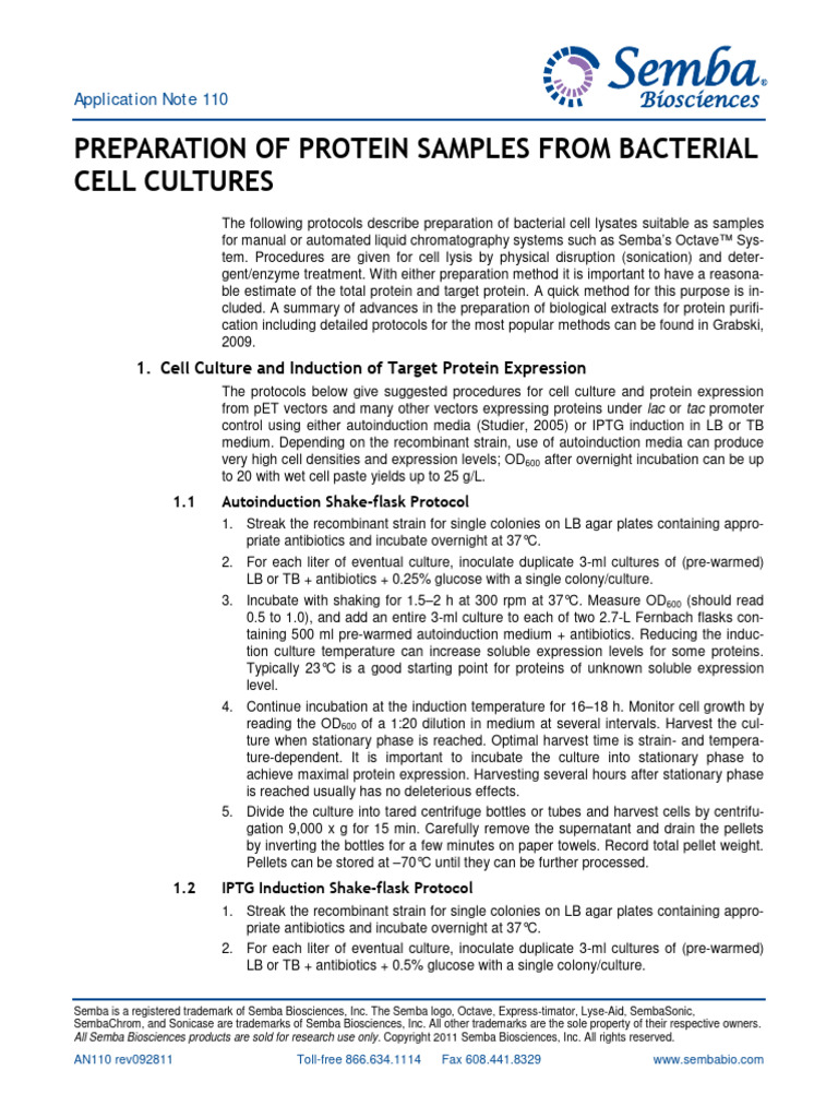 Preparation of Protein Samples From Bacterial Cell Cultures | PDF ...