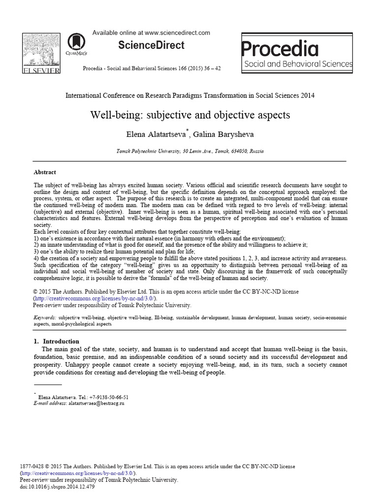 Subjective and Objective Aspects of Well Being | PDF | Quality Of Life ...