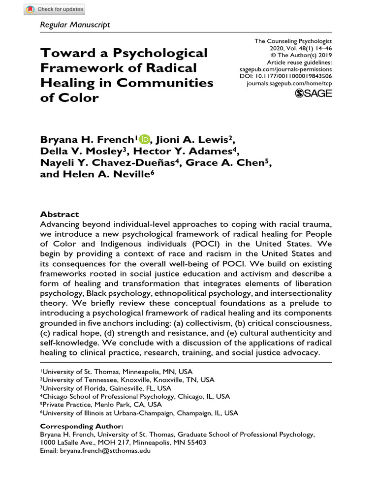French Et Al 2019 Toward A Psychological Framework of Radical Healing ...
