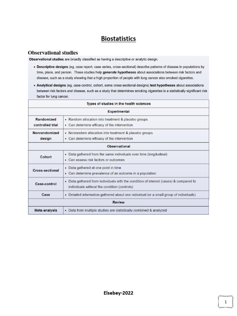 Biostatistics Notes | PDF | Cohort Study | Medical Humanities