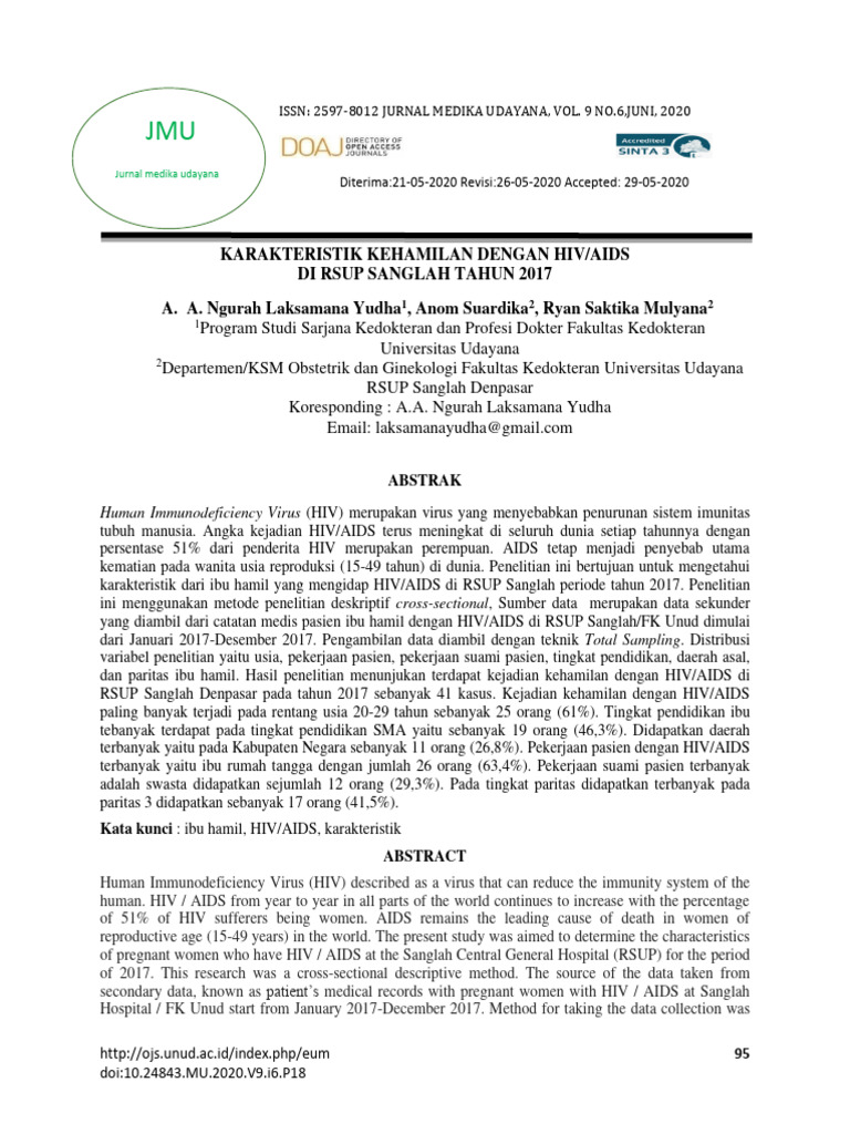 Karakteristik Kehamilan Dengan Hiv/Aids Di Rsup Sanglah Tahun 2017 A. A ...