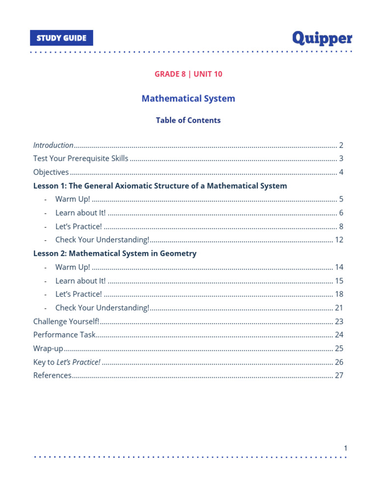 Mathematical System: Study Guide | PDF | Axiom | Line (Geometry)