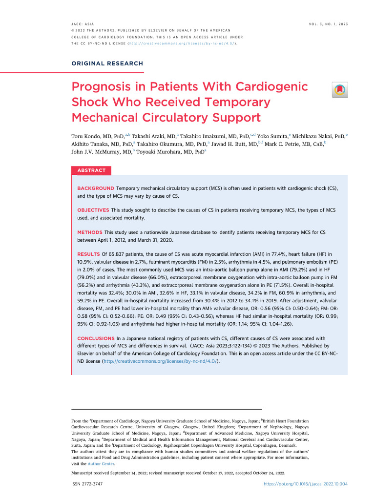 Kondo Et Al 2022 Prognosis in Patients With Cardiogenic Shock Who Received Temporary Mechanical ...