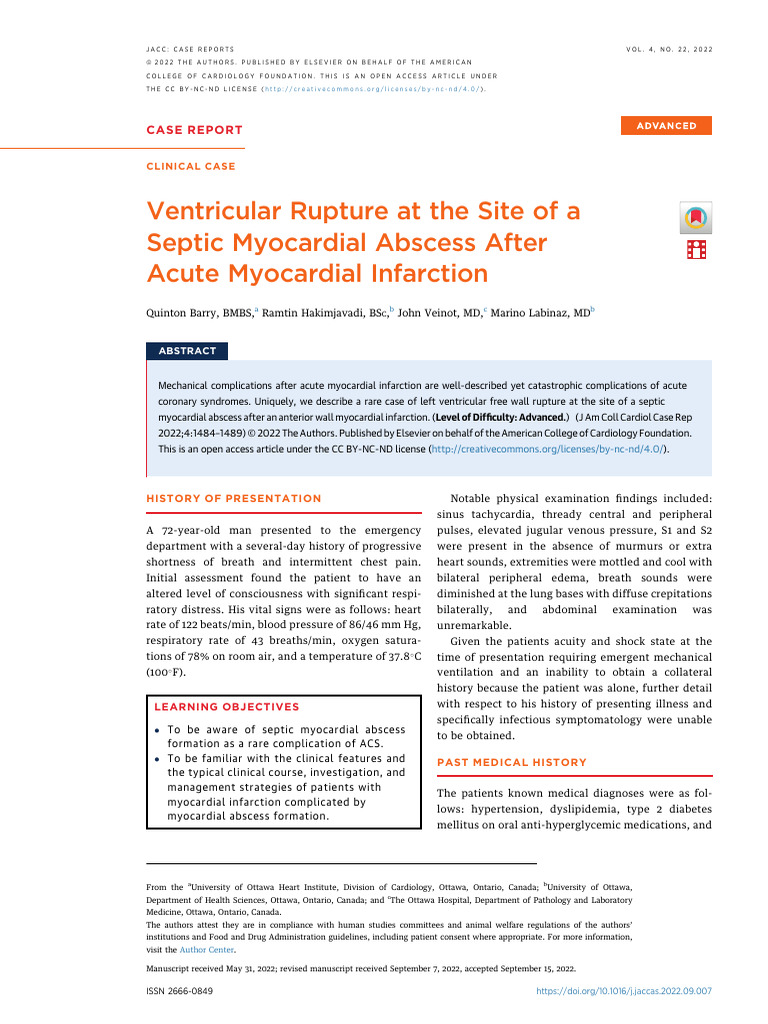 Labinaz Et Al 2022 Ventricular Rupture at The Site of A Septic ...