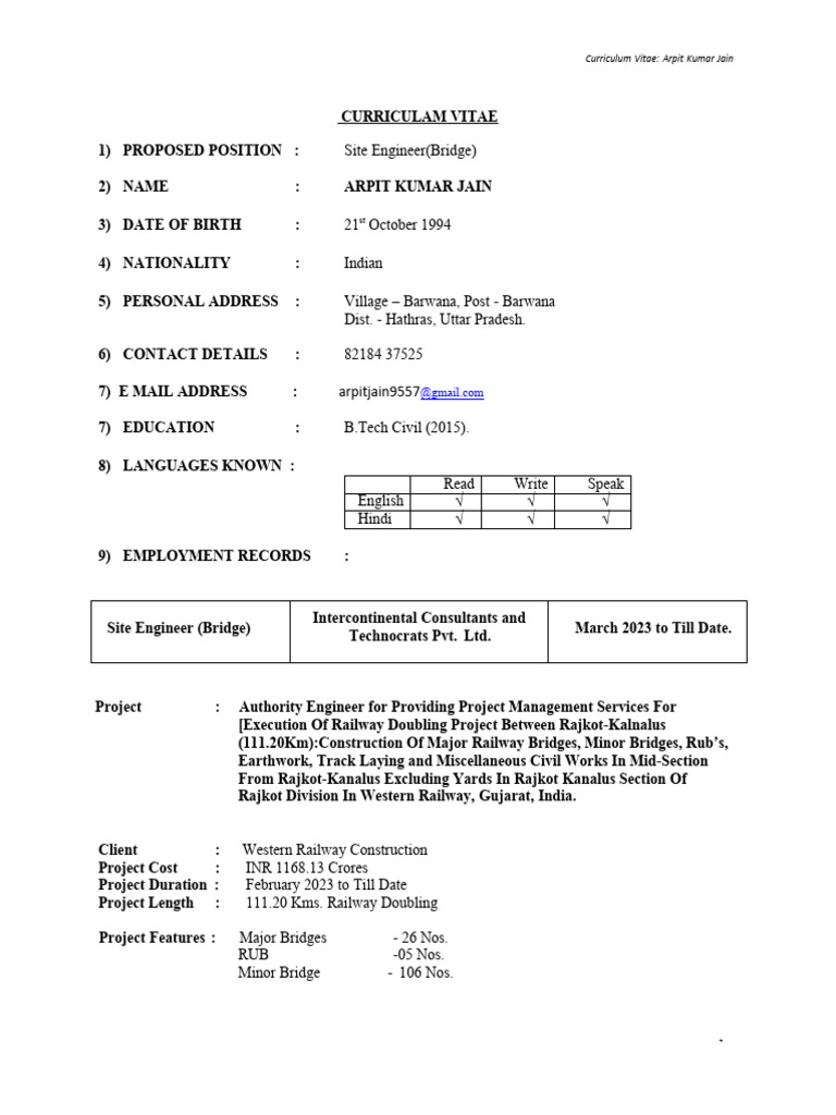 Arpit Kumar Jain CV | PDF