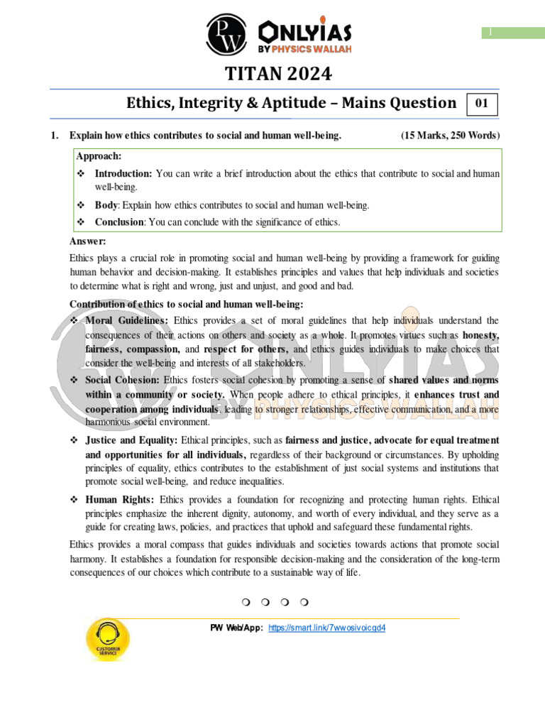 Ethics, Integrity & Aptitude 01 Mains Question UPSC Titan English | PDF ...
